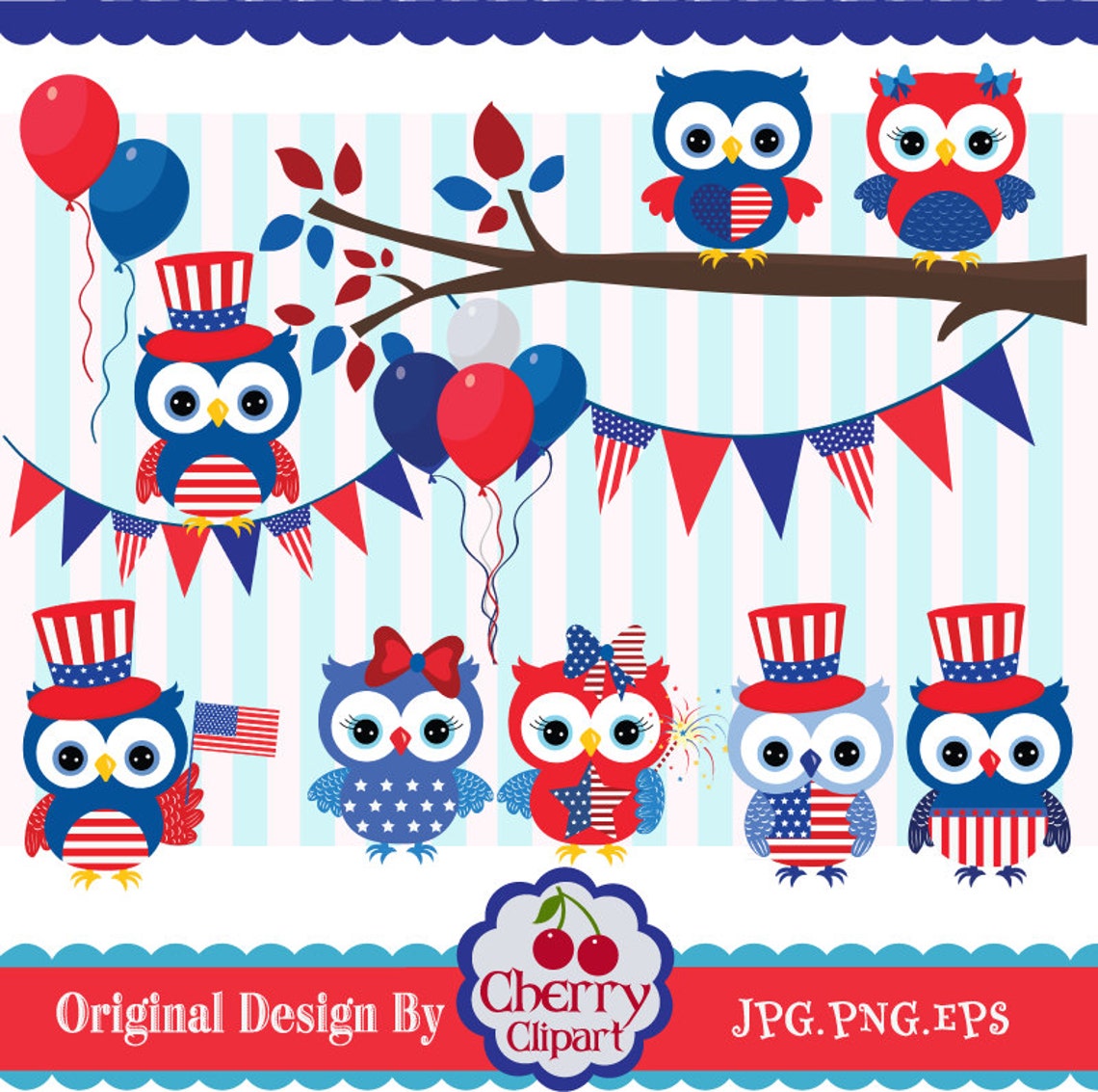 4th of July Cute Owls Digital Clip Art Set 02 patriotic Owls - Etsy