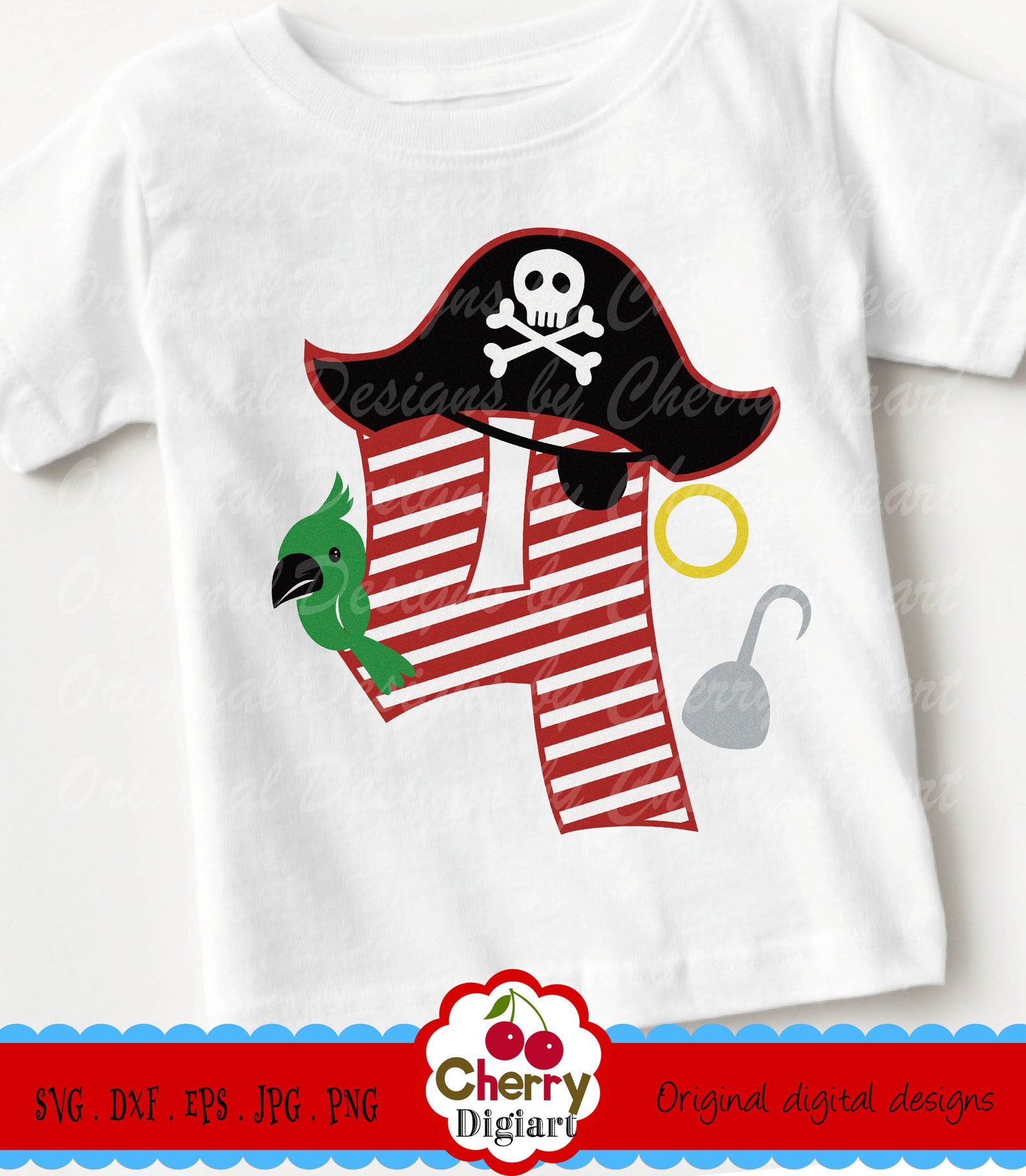 Pirate Number 4 PNG SVG: Birthday Sublimation Art (digital Download) - Etsy