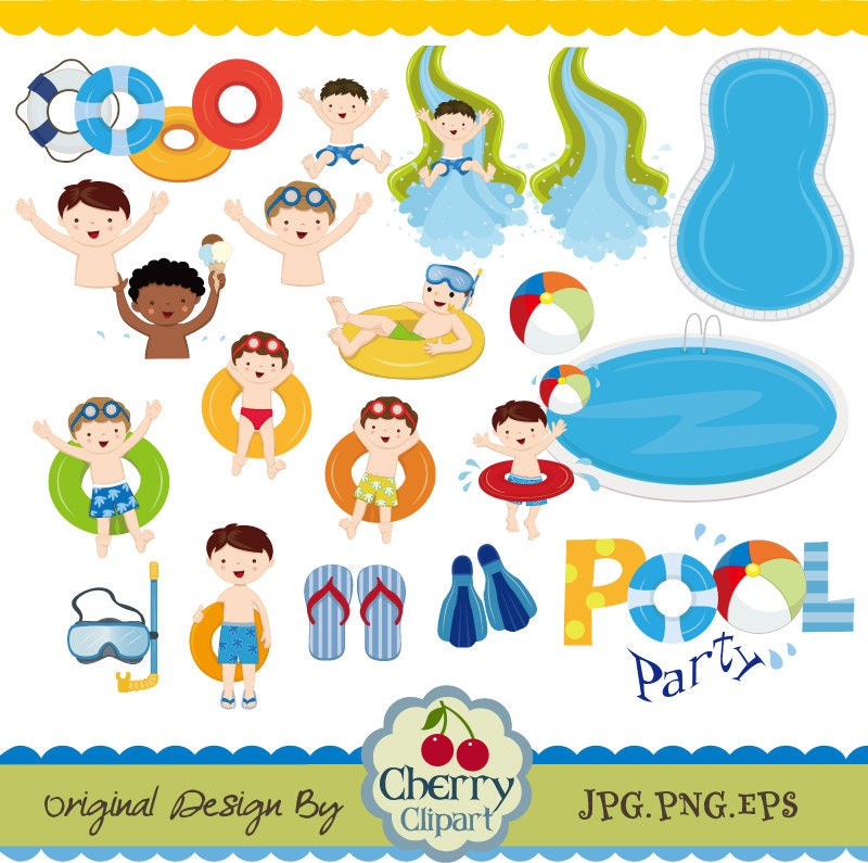 Pool Party Swim Boys Digital Clipart Set personal and - Etsy