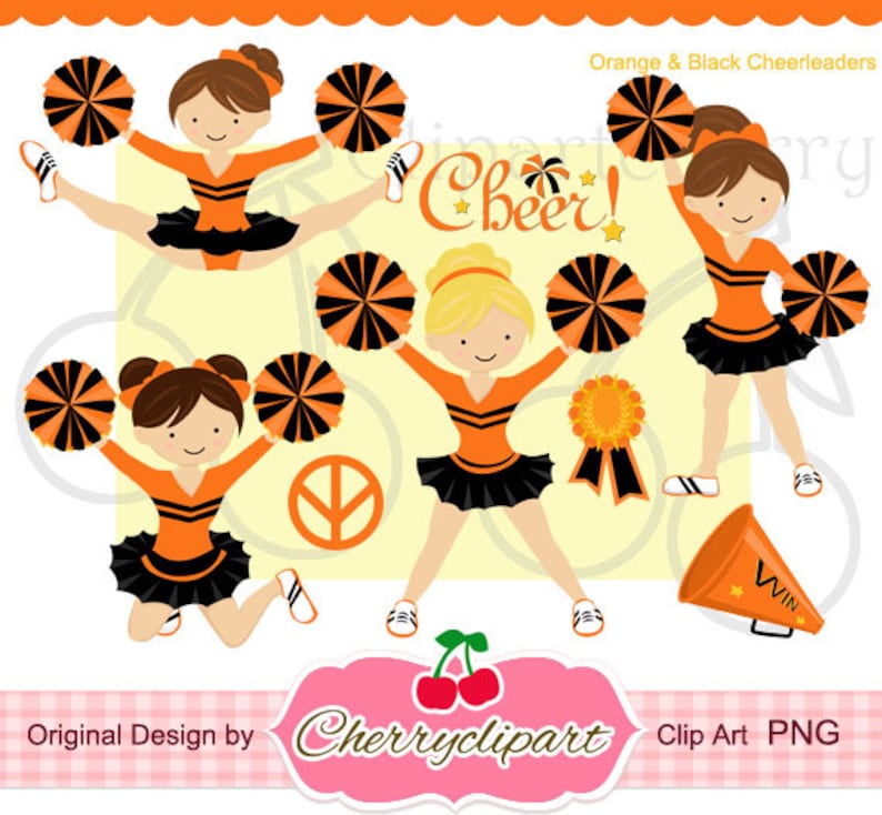 Orange and Black Cheerleader Digital Clipart Set for personal - Etsy