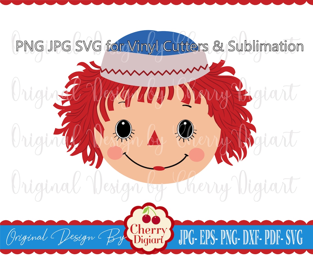 Vintage Raggedy Andy Face PNG SVG: Sublimation Art & Cut File (digital ...