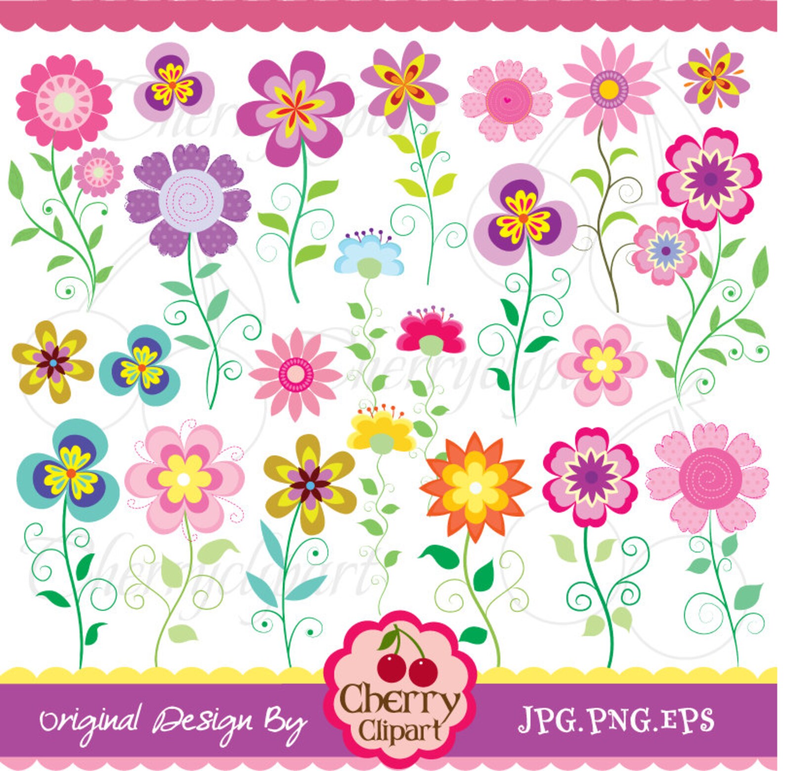 Vintage Flowers Digital Clipart Set for personal and - Etsy