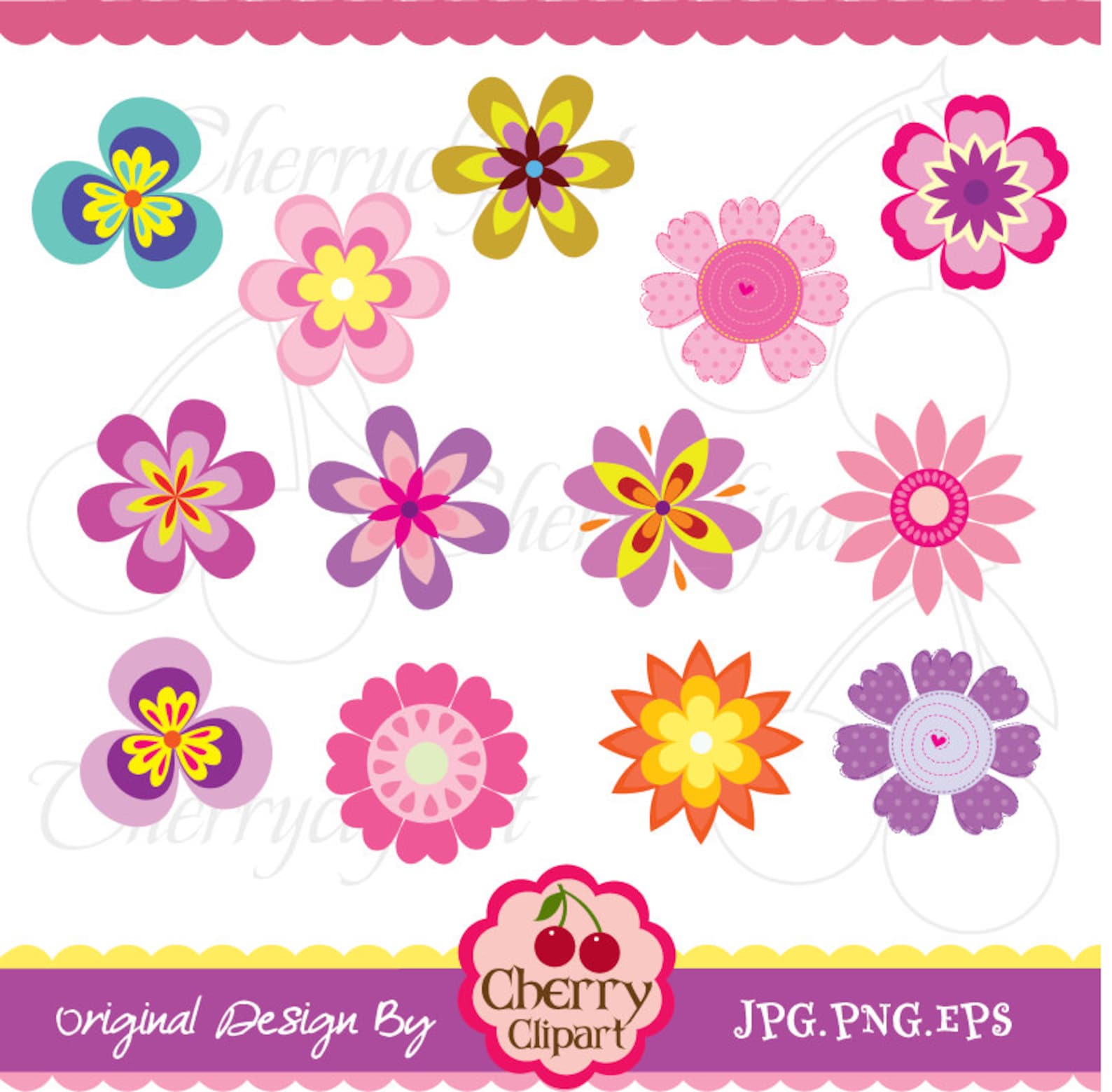 Vintage Flowers Digital Clipart Set for personal and - Etsy