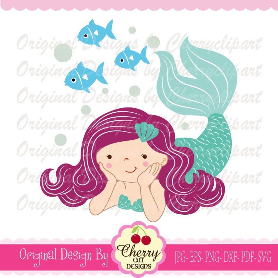 Mermaid Svg, Little Cute Mermaid Svg Silhouette & Cricut Cut Design ...