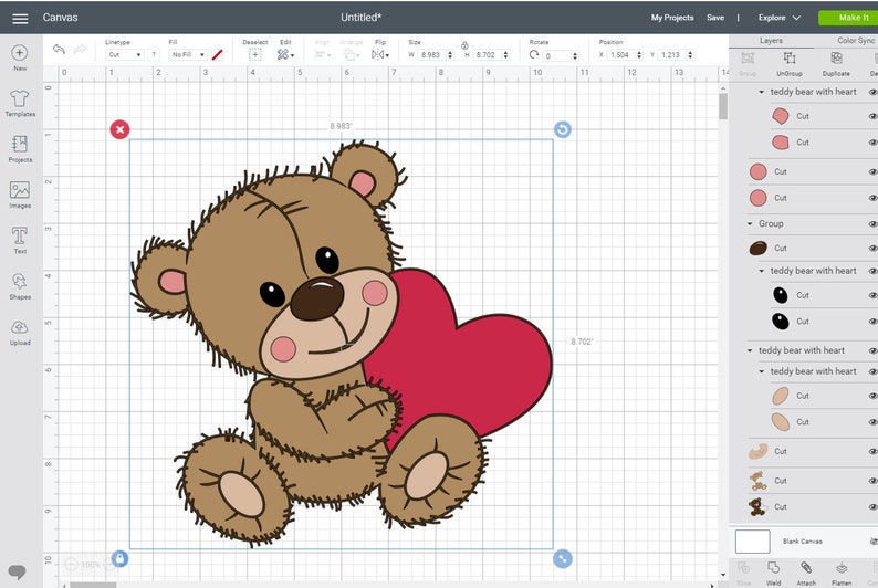 Valentines Day Baby Bear Svg, Teddy With Heart Svg Silhouette & Cricut ...