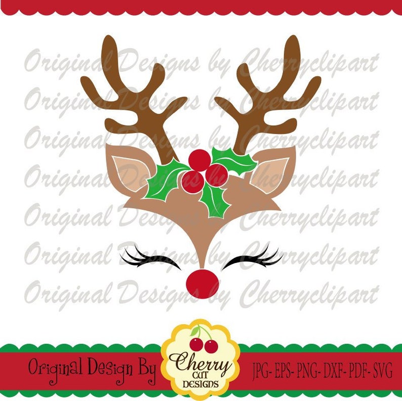 Reindeer Face SVG Dxf Christmas Reindeer Girl With Holly | Etsy