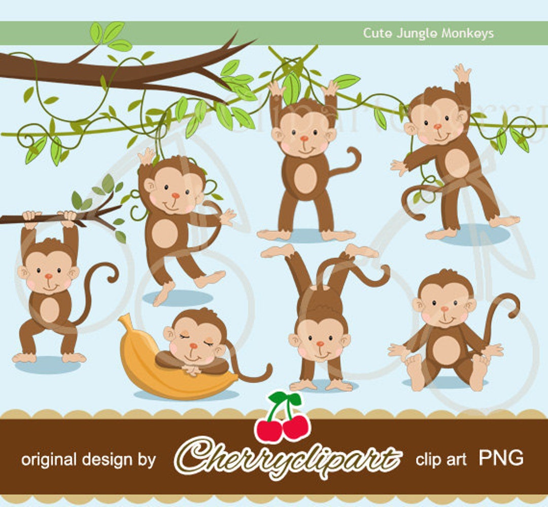 Cute Jungle Monkeys Digital Clipart For-personal and Commercial Use ...