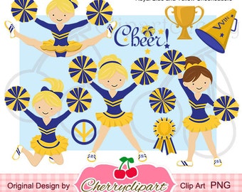 Blue & White Cheerleader Digital Clipart Set for personal and | Etsy