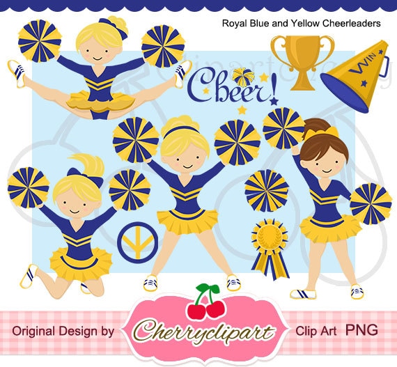 Royal Blue and Yellow Cheerleader Digital Clipart Set for | Etsy