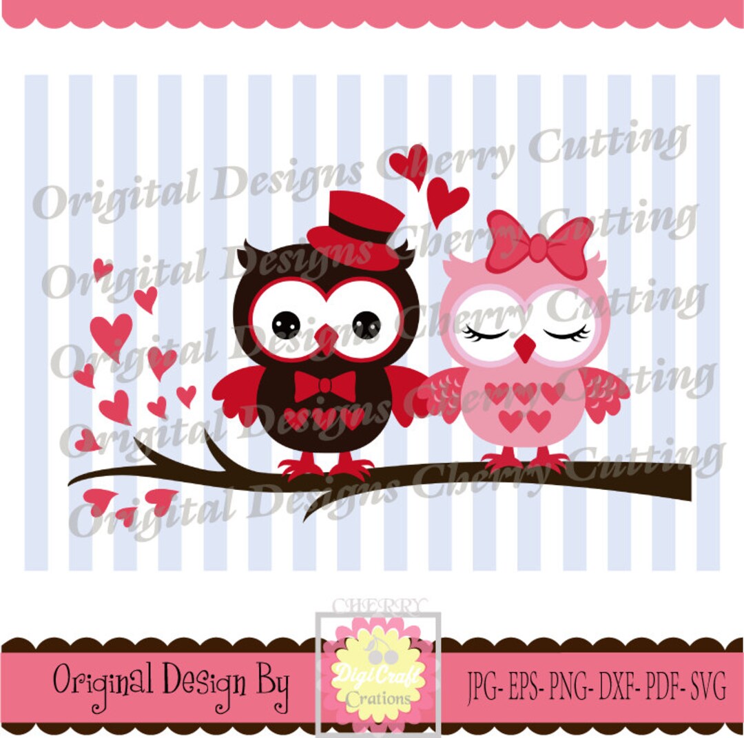 Valentines&#039; Day Owl Png Svg, A Couple of Owls Png Svg, Owls on Hearts ...