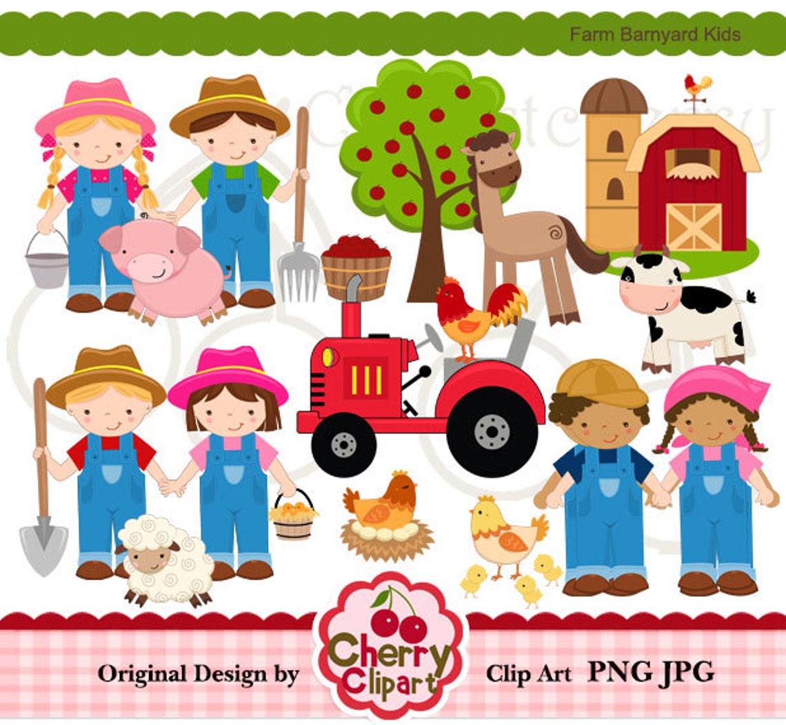 Farm Barnyard Kids Digital Clipart Set For-personal and - Etsy
