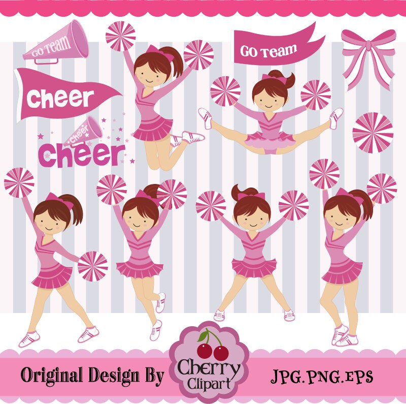 Pink Cheerleader Digital Clipart Set SPORTS02 personal and | Etsy