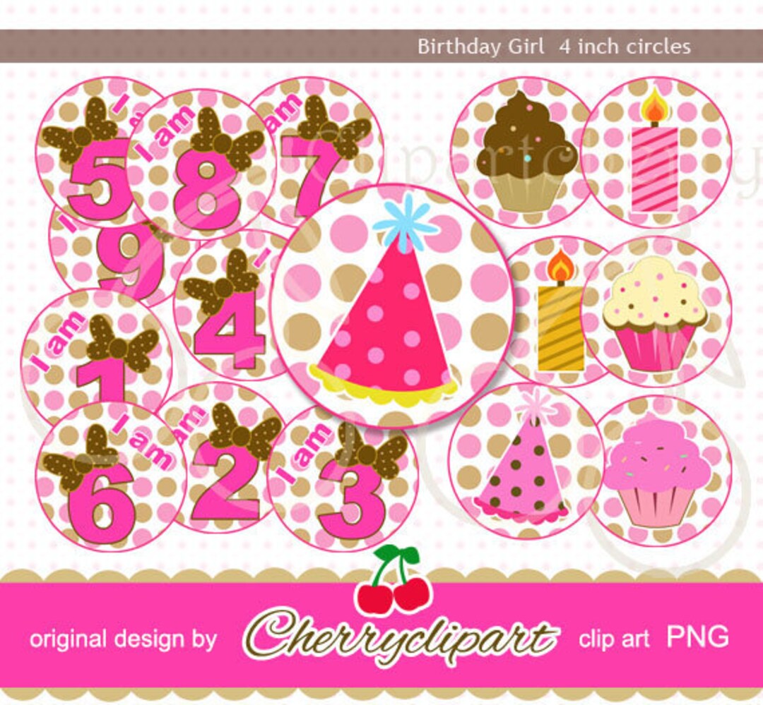 Birthday Girl Polkadot Numbers-4 Inch Circls Set for -personal and ...