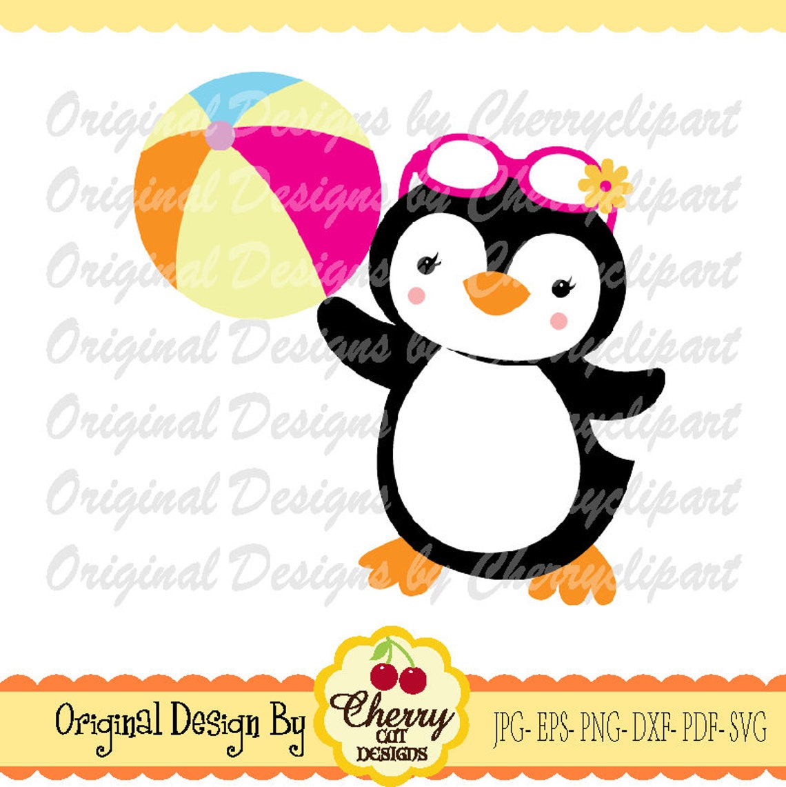 Penguin SVG DXF Summer Beach Ball Penguin Girl Svg Silhouette - Etsy