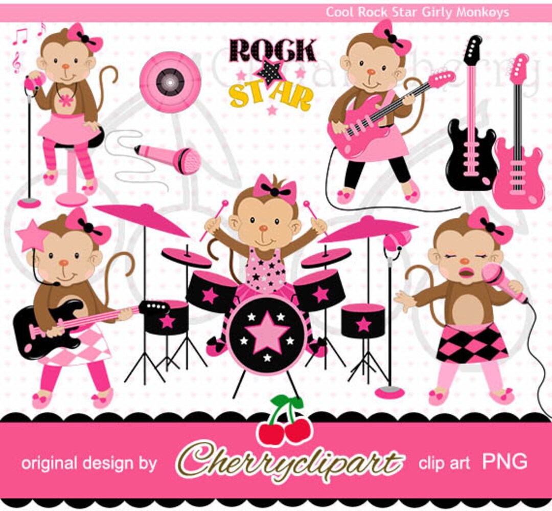 Monkey Png, Rock Star Girly Monkeys Png for Card Design, Scrapbooking, and Web Design - Etsy