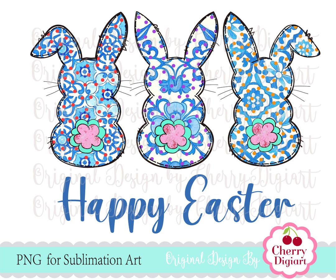 Digital Chinoiserie Easter Bunny Trio for Sublimation Projects - Etsy