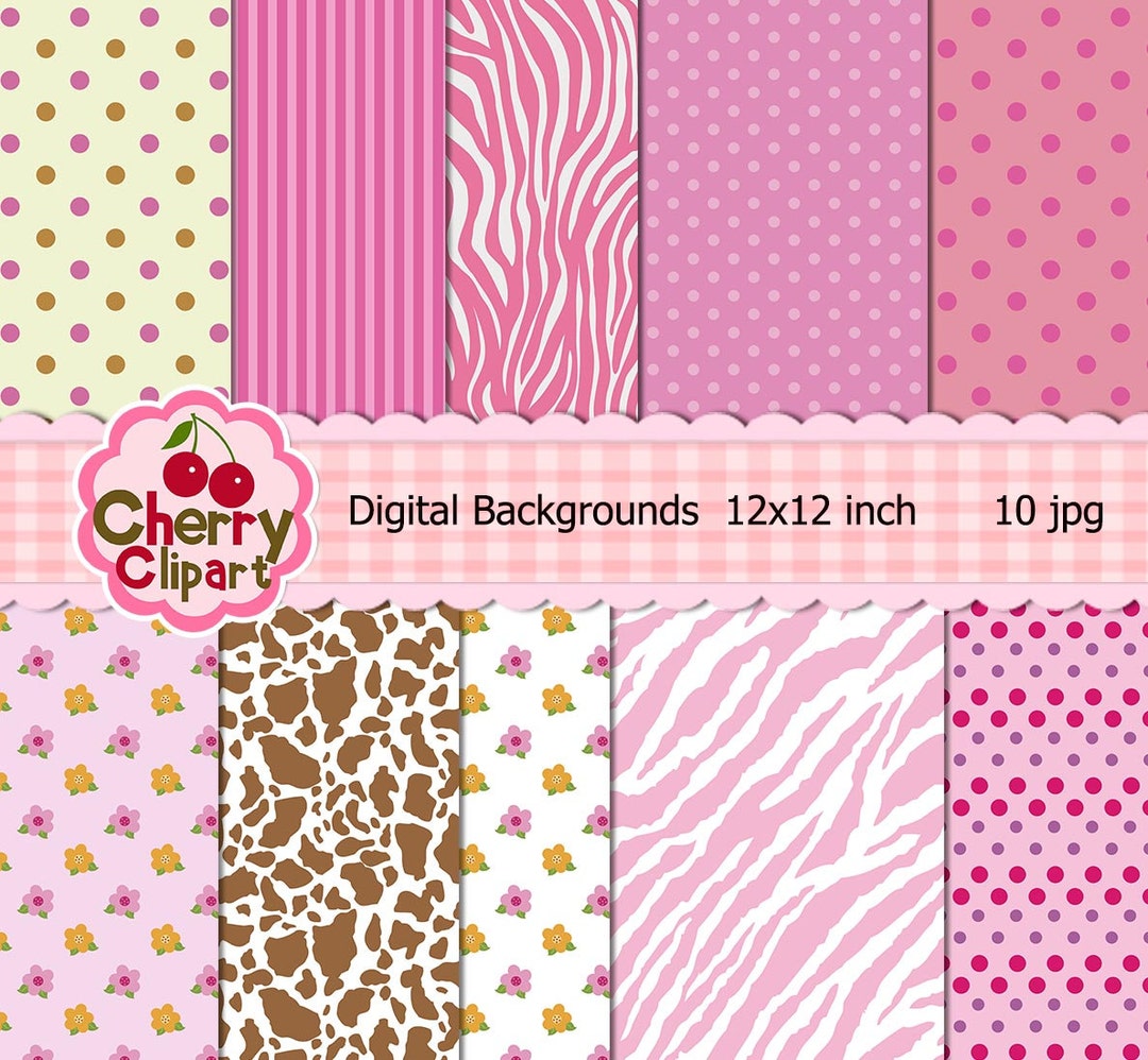 Pretty Pink Girly Jungle Animals Matching Papers Pack for Card Design ...