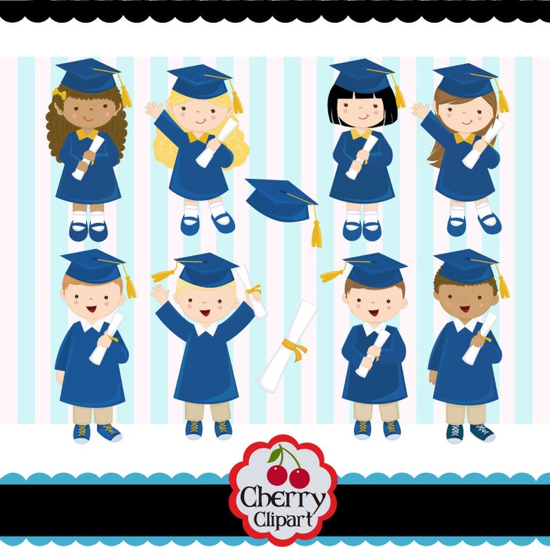 Blue and Gold Graduation Clipart: Boys and Girls (digital Download) - Etsy