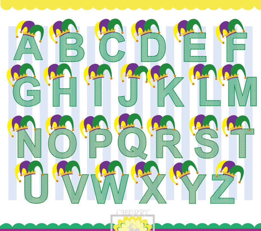 Mardi Gras Alphabet, Chevron Alphabet,jester Hat Alphabet ,mardi Gras ...
