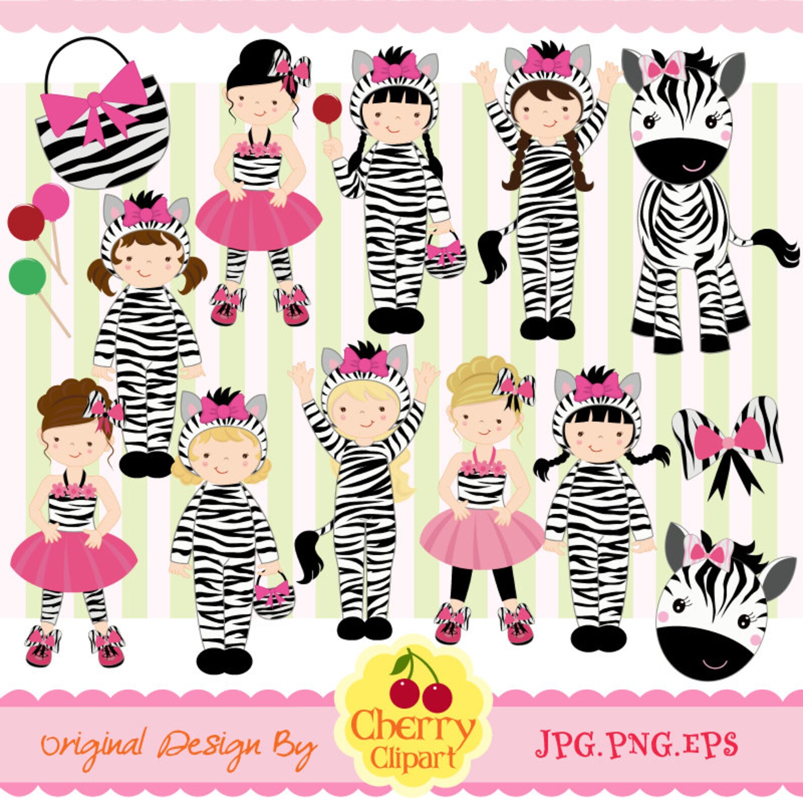 Zebra Costume Little Girls Digital Clipart Set-personal and - Etsy
