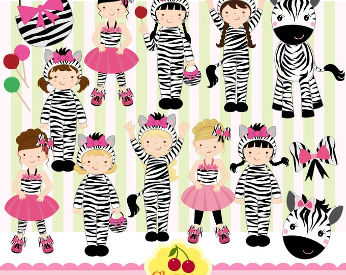 Zebra Costume Little Girls Digital Clipart Set-personal and - Etsy
