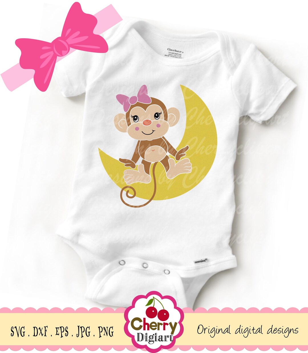 Monkey Girl SVG DXF Baby Monkey on the Moon Svg Silhouette & - Etsy