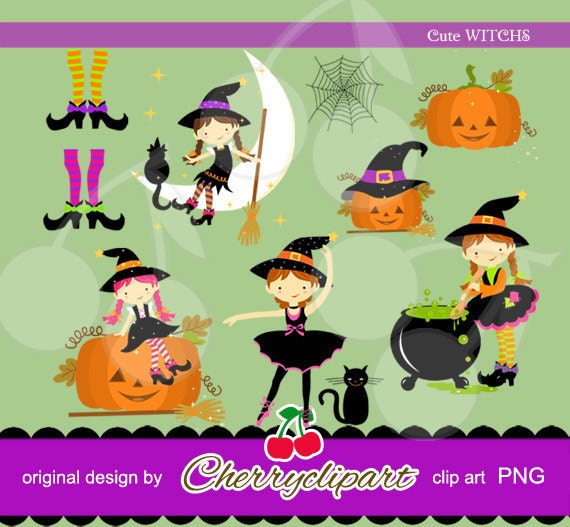 Halloween Cute Witches Digital Clipartpersonal and - Etsy