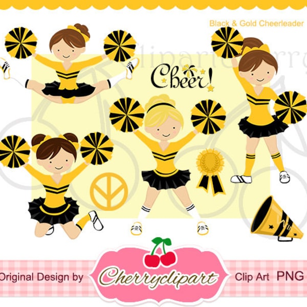 Black and Gold Cheer Clipart - Etsy