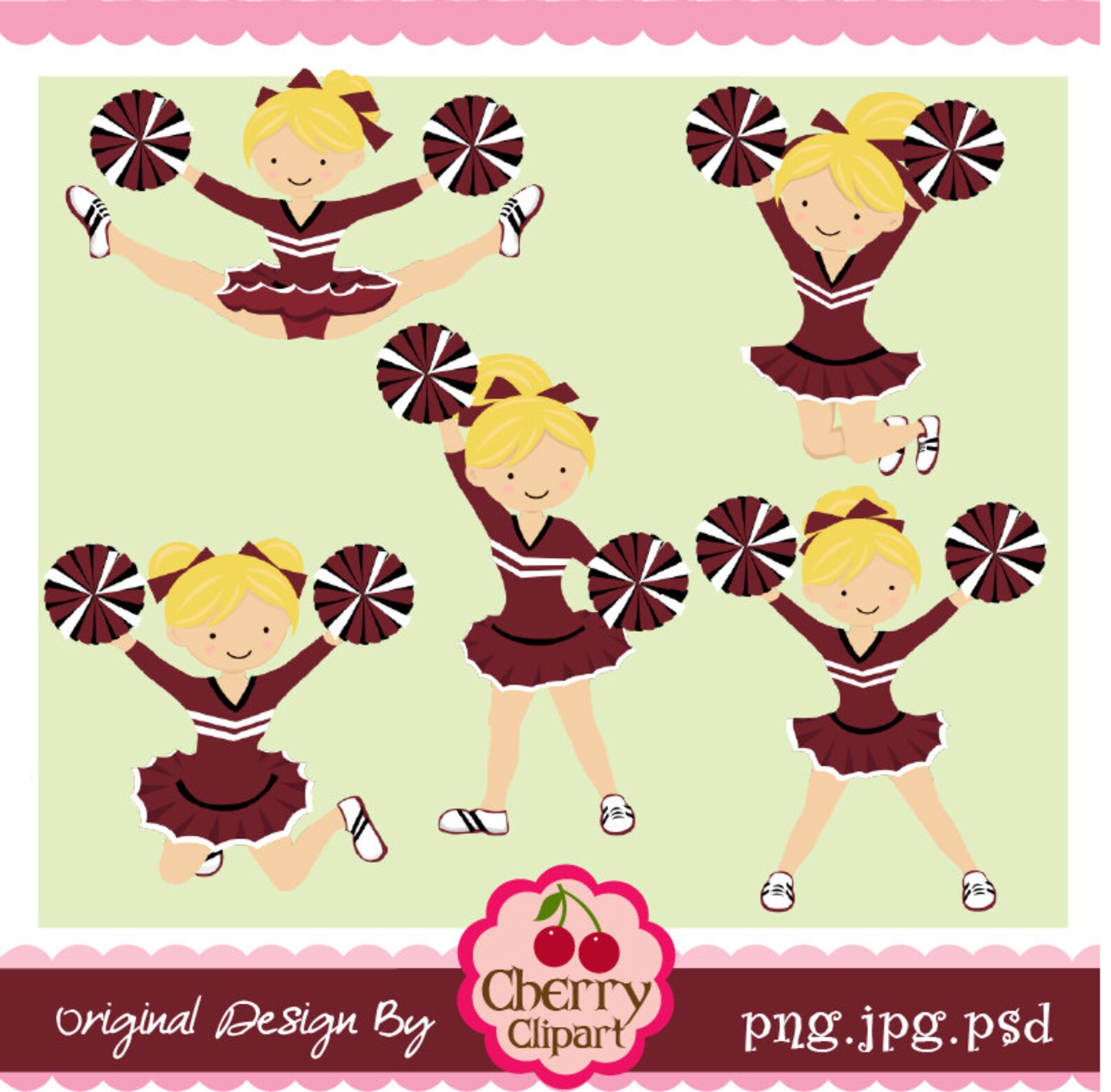 Maroon Black and White Cheerleader Digital Clipart Set for - Etsy