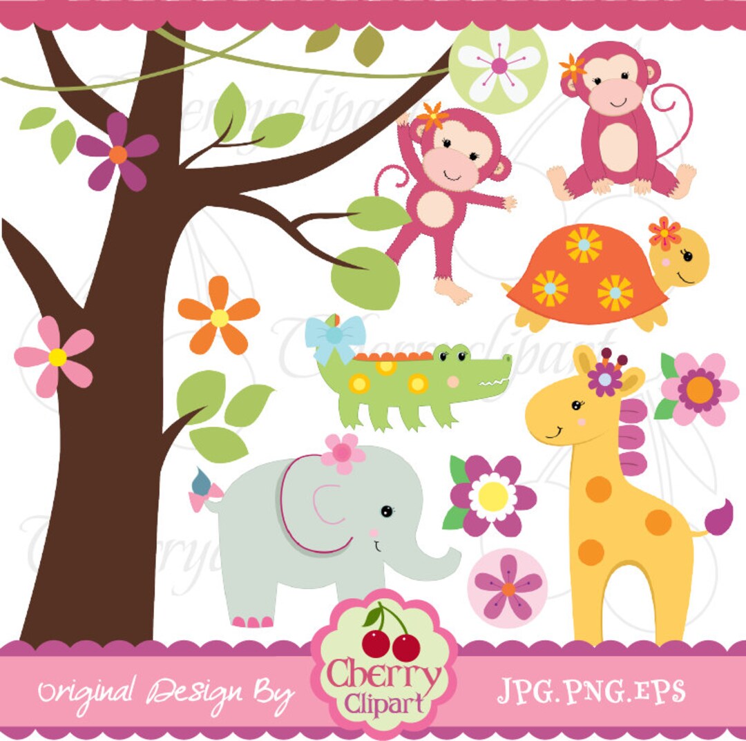 Cute Girl Safari Animals Digital Clipart Set for -personal and ...