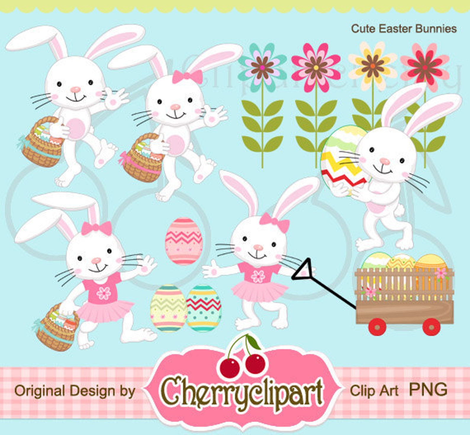 Cute Easter Bunny Digital Clipart Set for personal and - Etsy