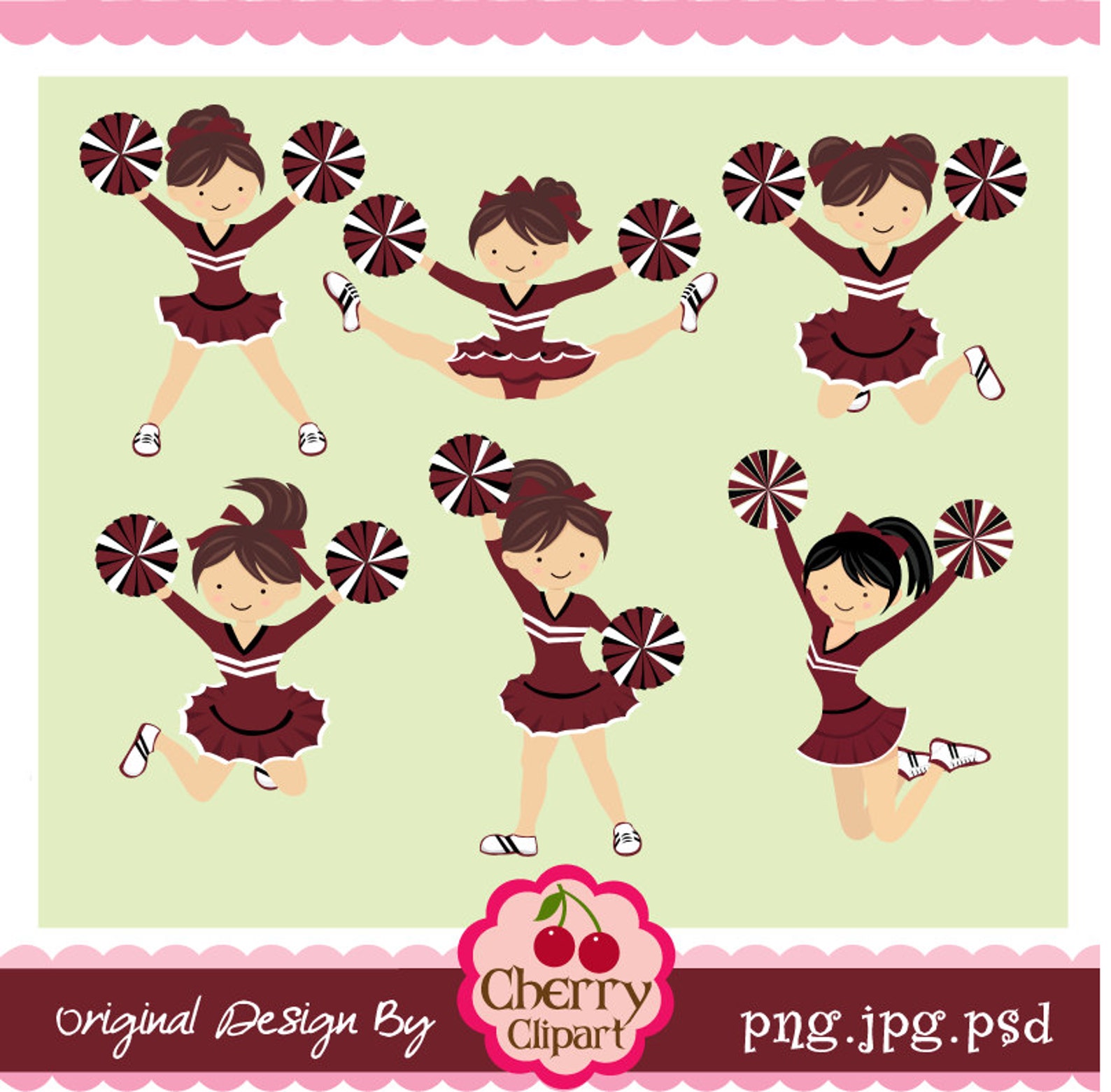 Maroon Black and White Cheerleader Digital Clipart Set for - Etsy