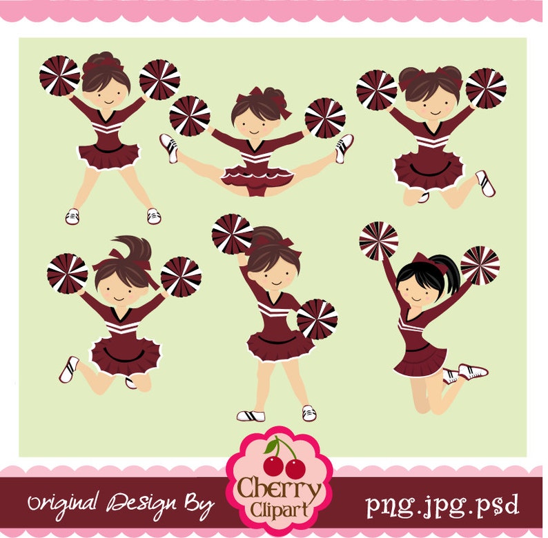Maroon Black and White Cheerleader Digital Clipart Set for - Etsy