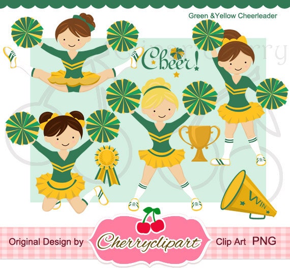 Green &yellow Cheerleader Digital Clipart Set for personal and ...