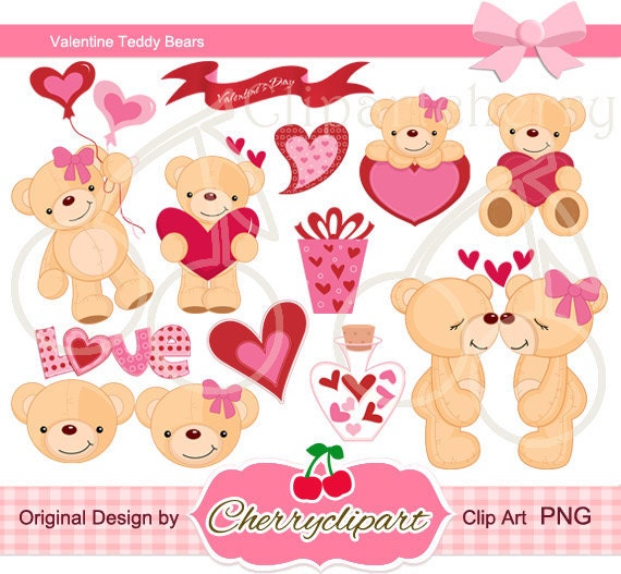 Valentine Teddy Bears Digital Clipart Set For-personal and - Etsy