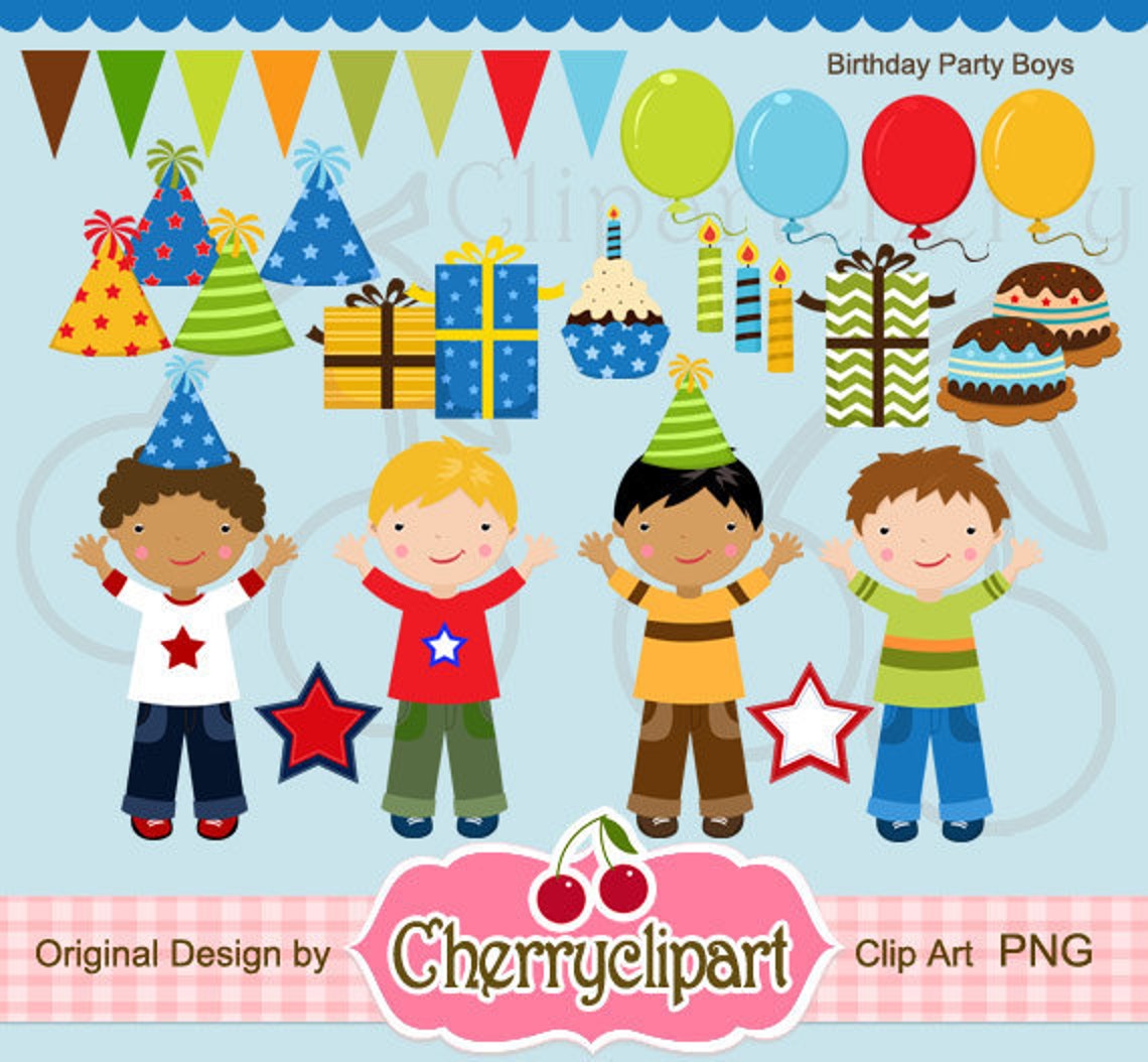 Colorful Birthday Party Boys Digital Clipart Set For-personal | Etsy