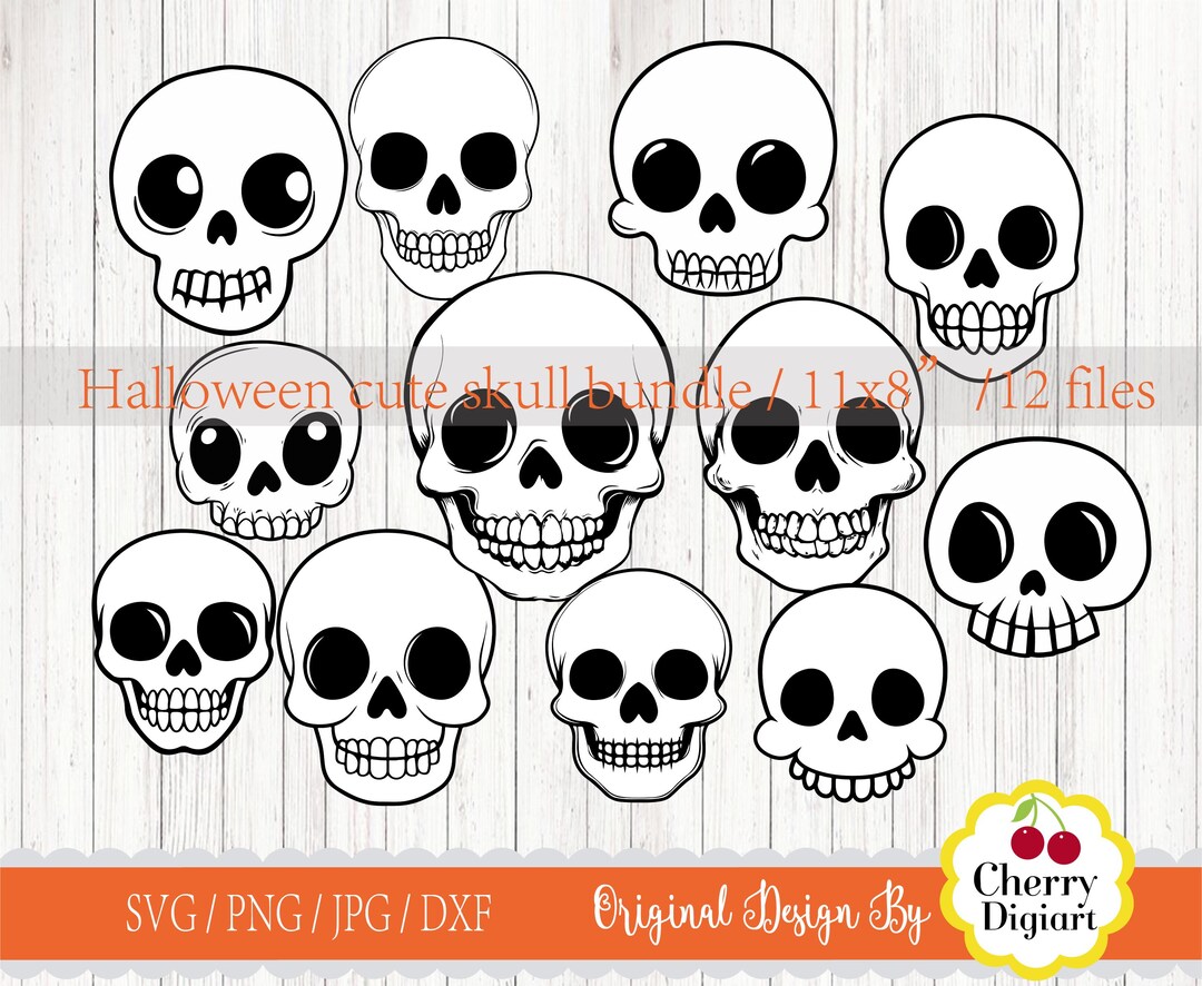 Halloween Cute Skulls Set, Skulls Svg Png Jpg, Skulls Clip Art - Etsy