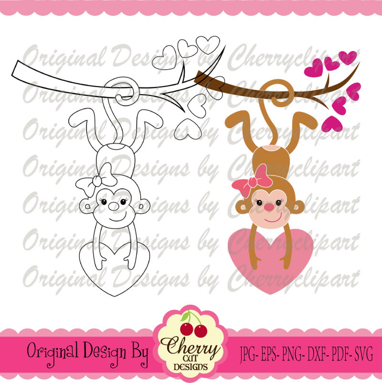 Monkey Girl SVG DXF Valentines' Day Sweet Monkey SVG | Etsy