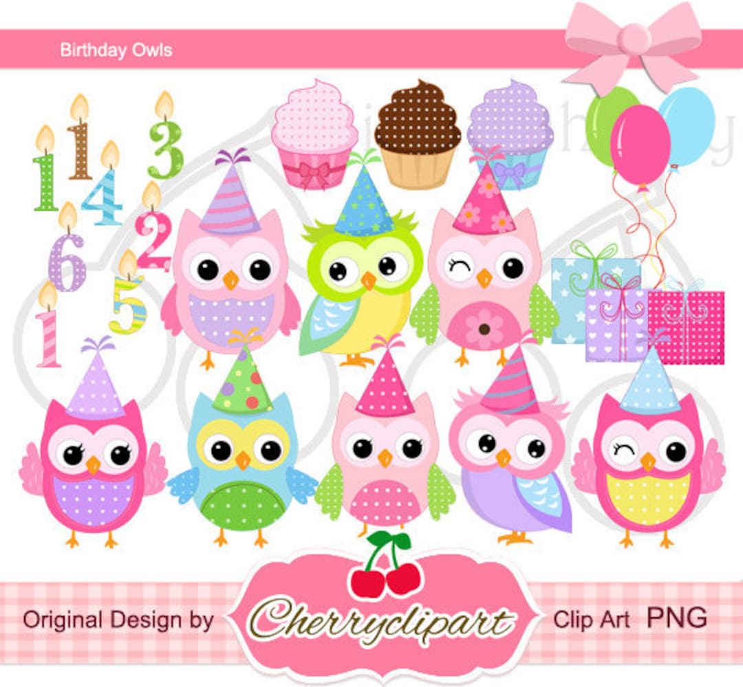 Birthday Owls Digital Clipart Set,birthday Candle Numbers 1 Through 10 ...
