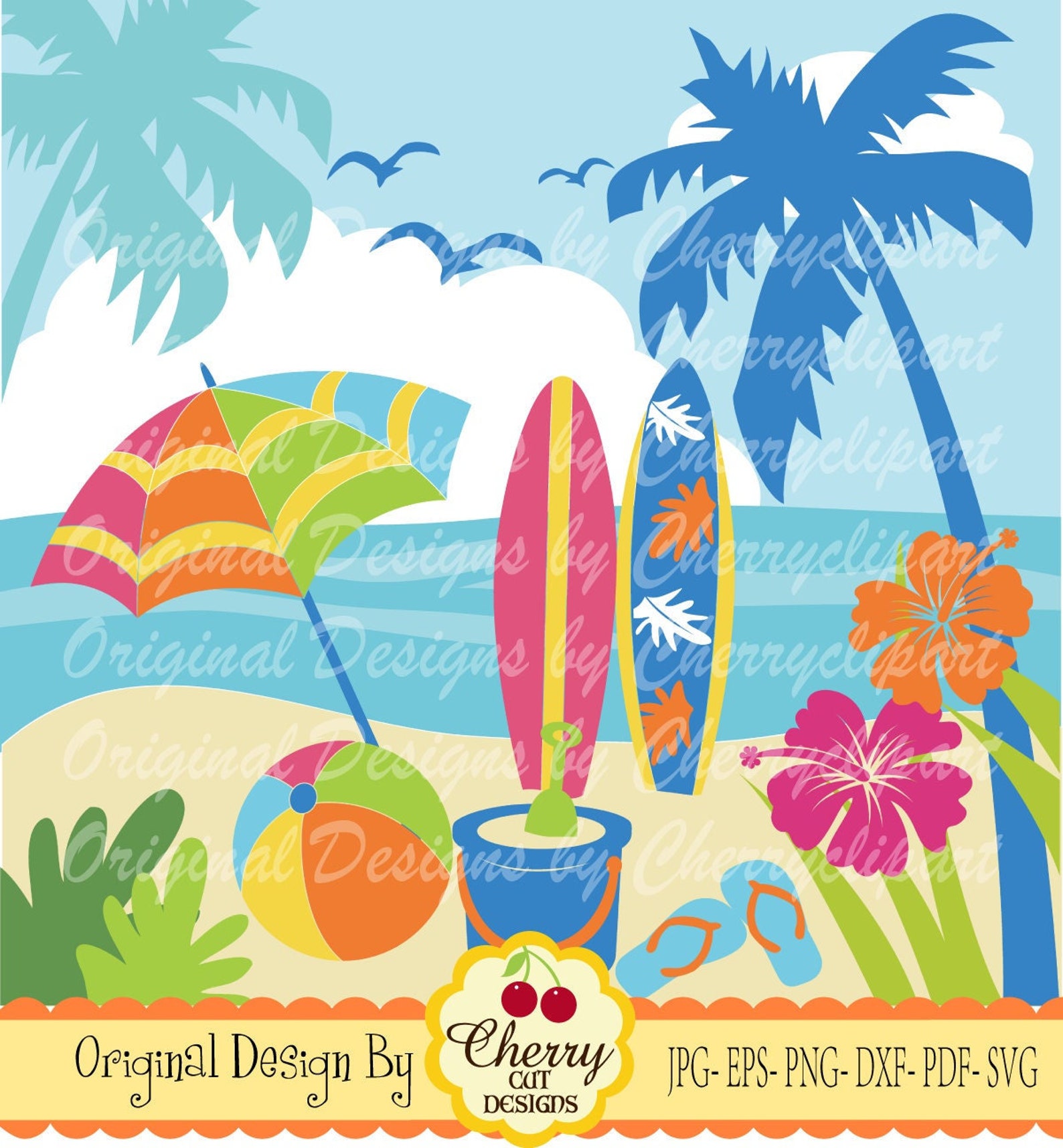 Sun and Surf Beach Fun Clip Art Svg Summer Beach Sand - Etsy