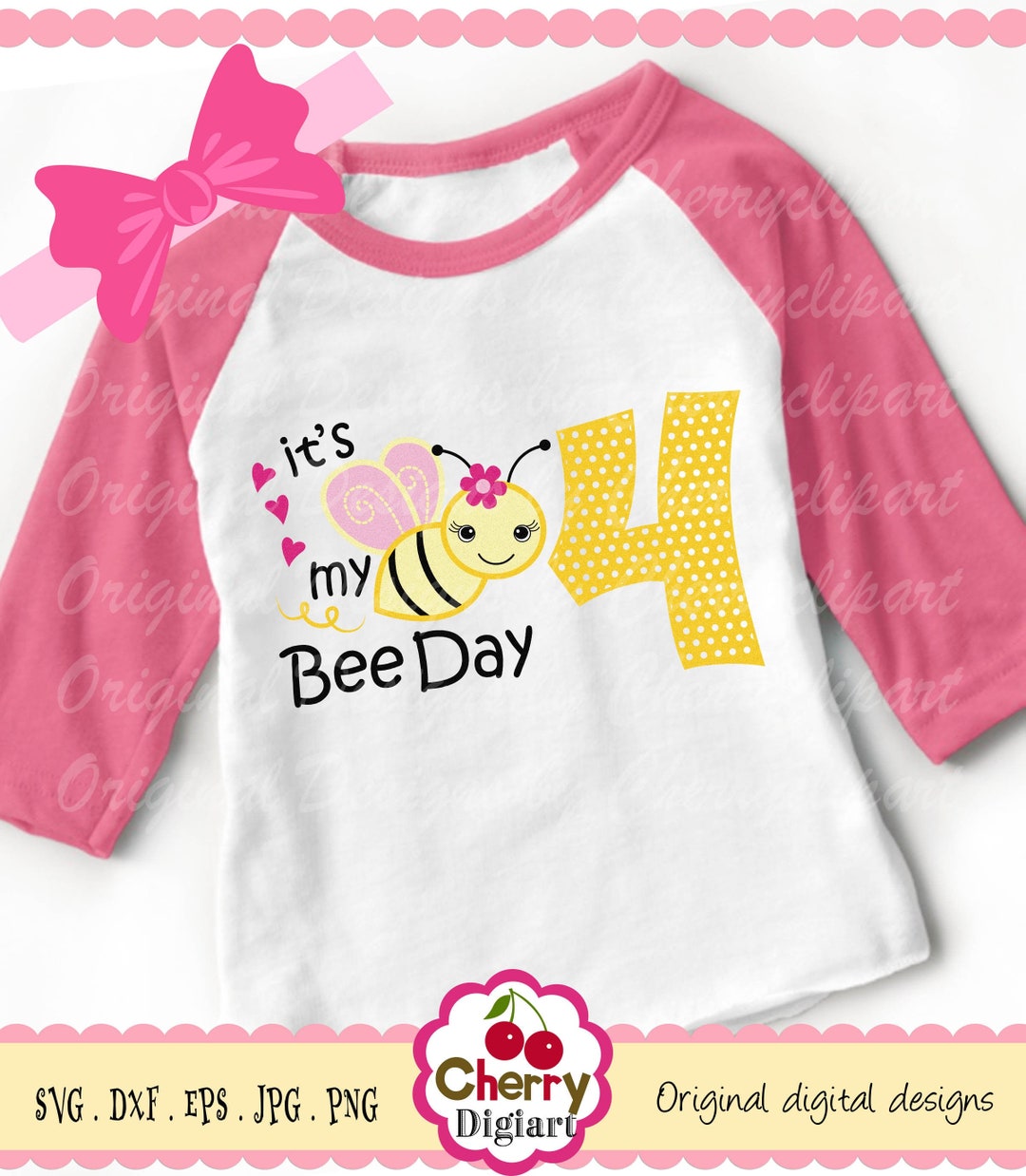 Birthday Svg, It's My Bee Day, Bumble Bee Number 4 Svg Silhouette ...