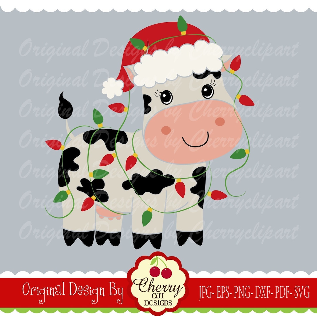 Christmas Cow Svg, Cow With Christmas Lines Svg Jpg Png Christmas ...