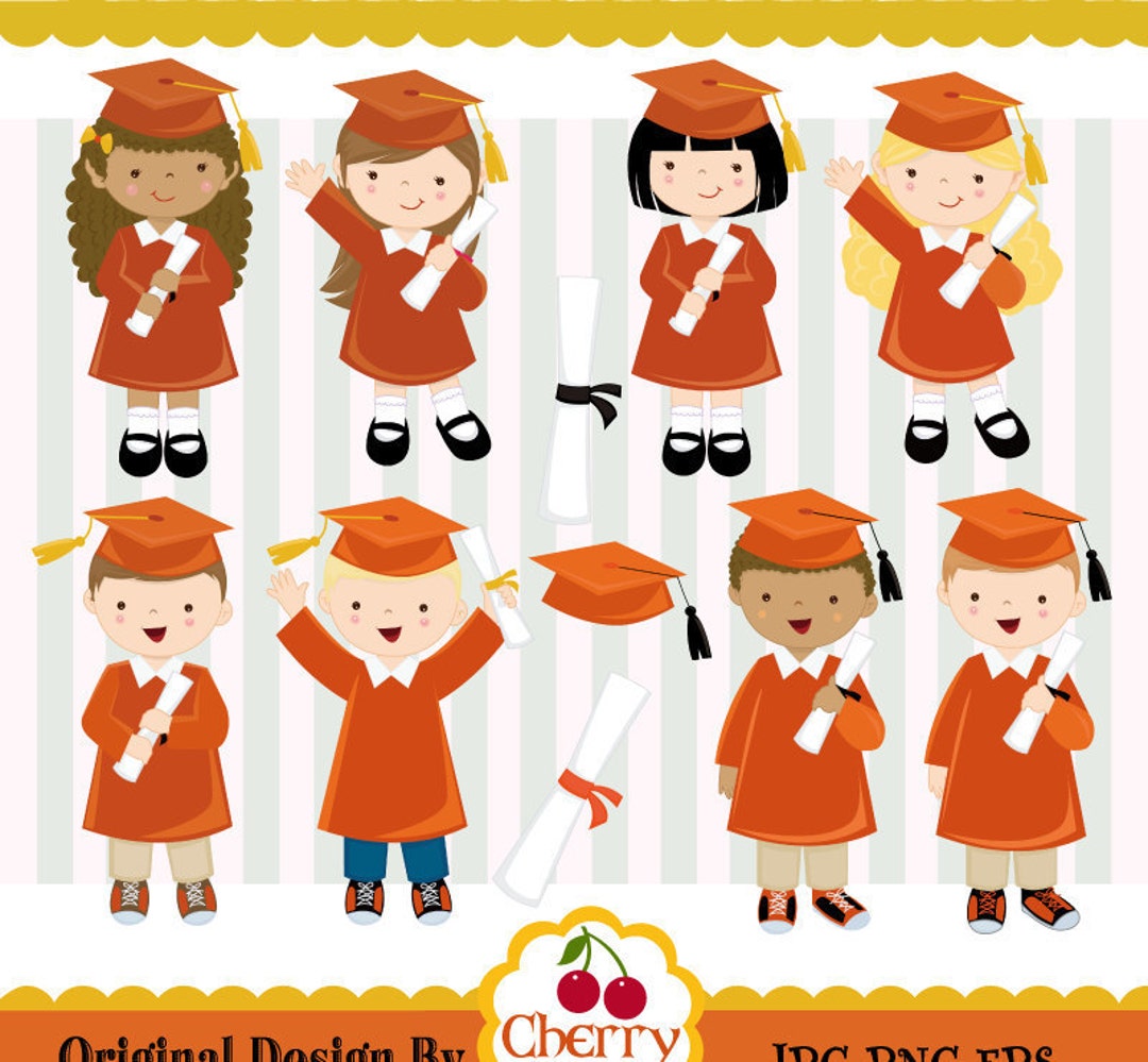 Graduation_boys and Girls Digital Clipart Set(orange) -graduation ...