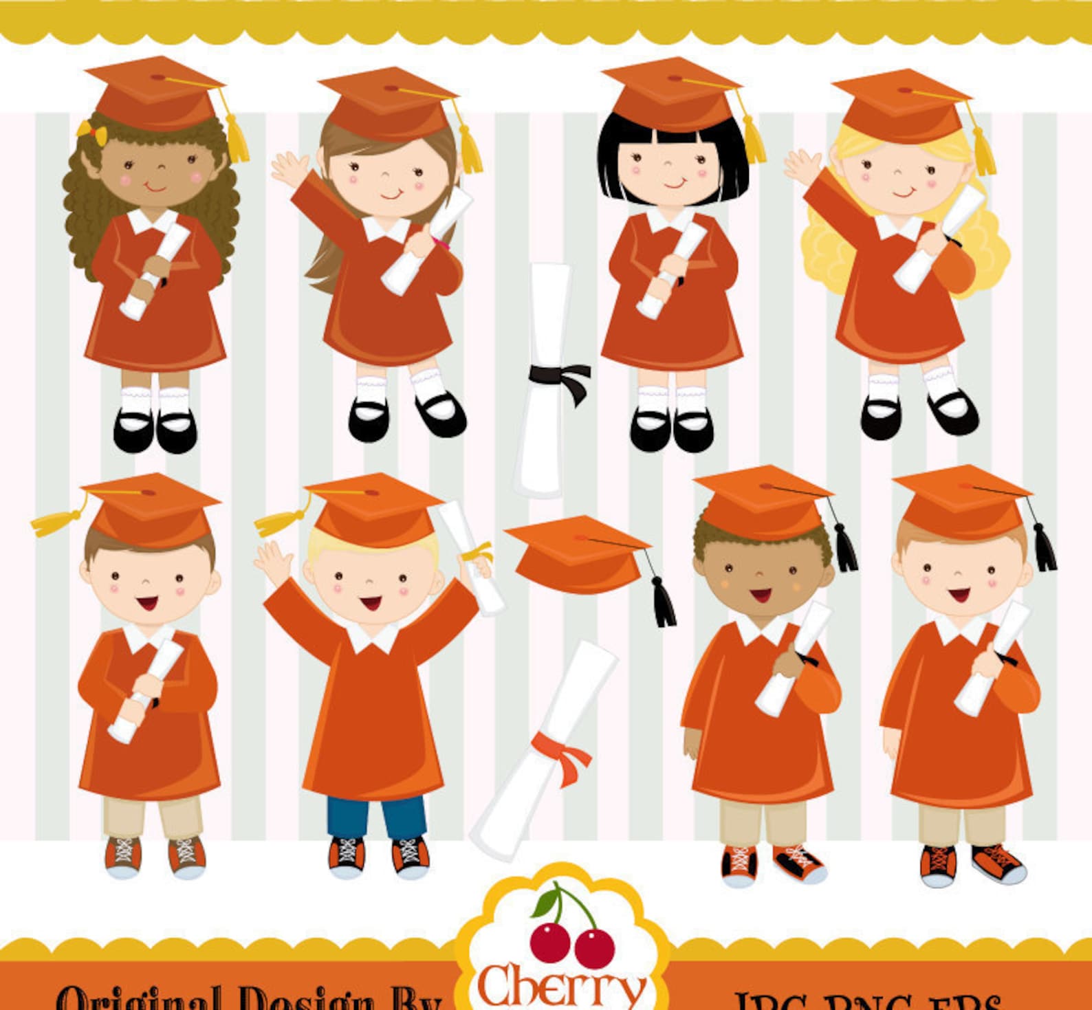 Graduation_boys and Girls Digital Clipart Setorange - Etsy