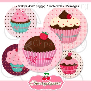 Sweet Cupcakes 1 Inch Digital Circles Design 4x6-15 Images- 4"x6" Sheet ...