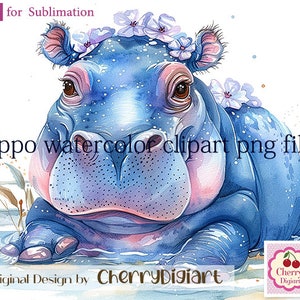 Hippos Watercolor Clipart Bundle, Hippo Printable, Hippo Png ...