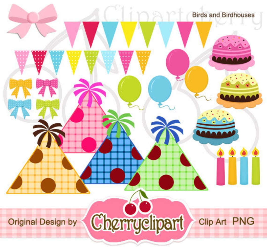 Colorful Birthday Party Digital Clipart Set Forfor-personal and ...
