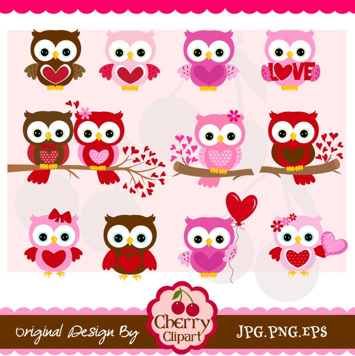 Valentine's Day Sweet Owls Digital Clipart Set-personal - Etsy