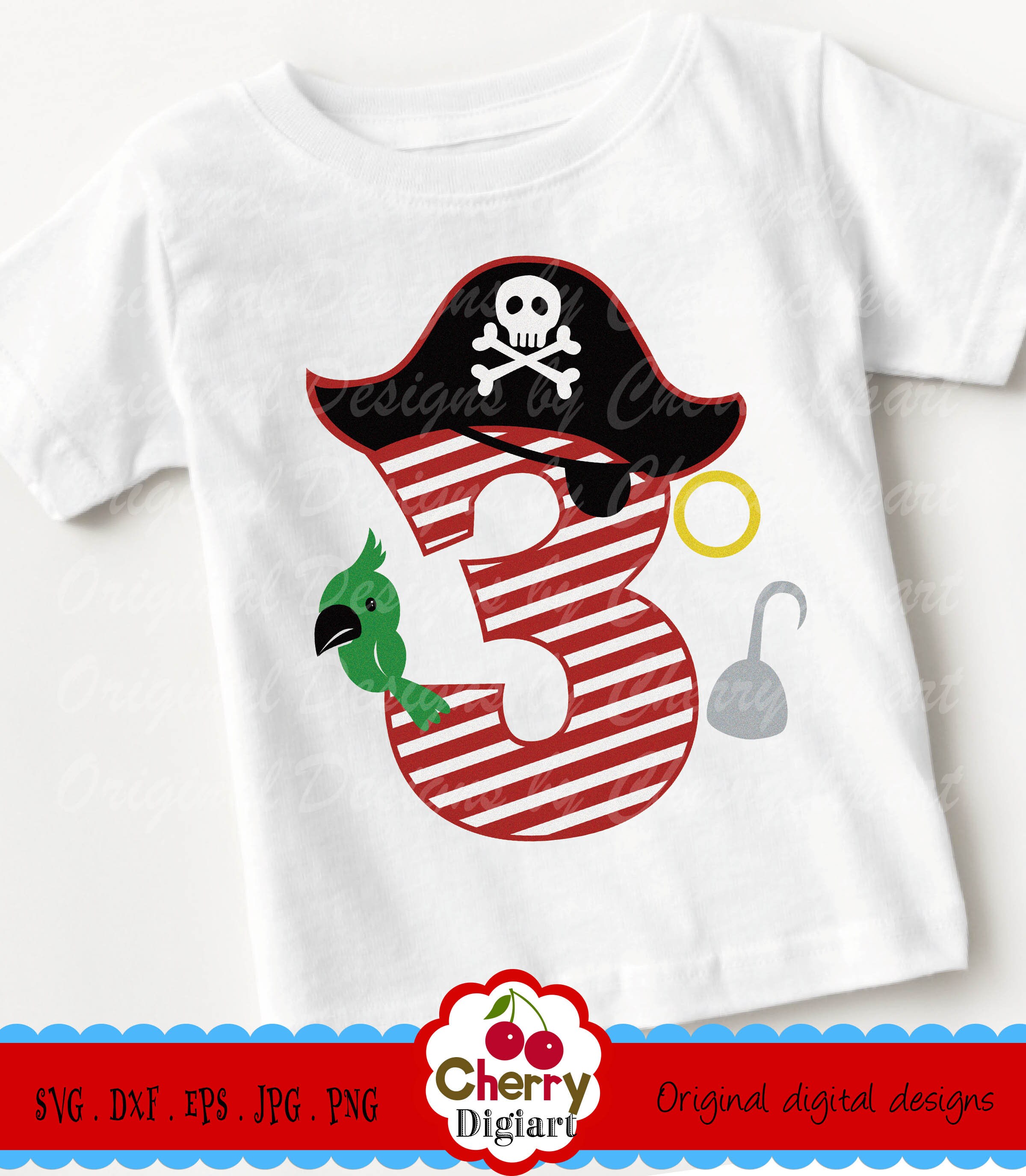 Pirate Number 3 Birthday Number 3 svg Pirate's hat | Etsy
