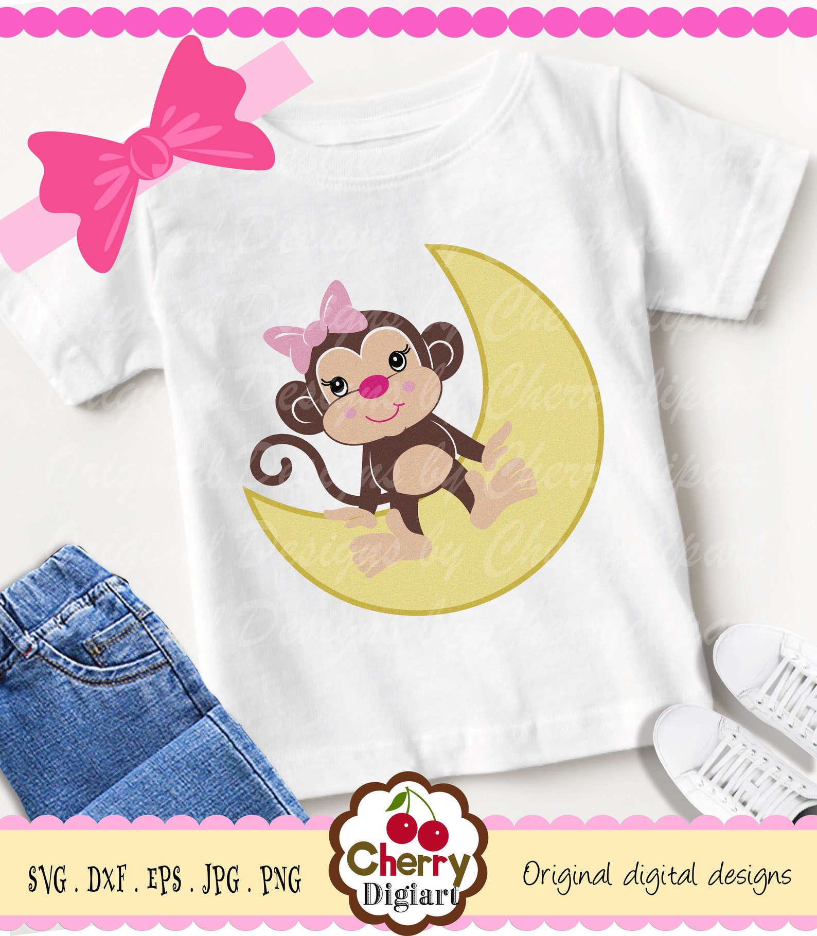 Monkey Svg Baby Monkey on the Moon Svg Monkey Girl SVG - Etsy